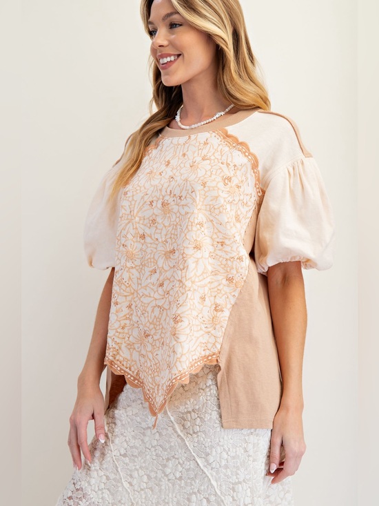 easel | Tops | Easel Milk Tea Embroidered Top | Poshmark